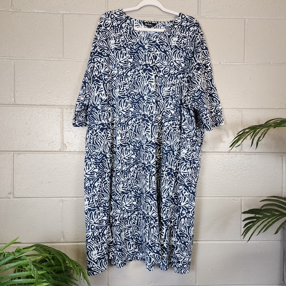 Ulla Popken | Dresses | Ulla Popken Blue Batik Vneck Empire Cotton Knit ...